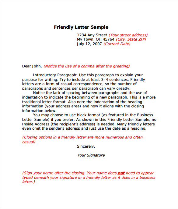 8 Sample Friendly Letter Format Examples To Download Sample Templates