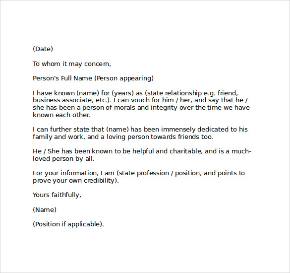 FREE 6 Character Witness Letter Templates In PDF MS Word