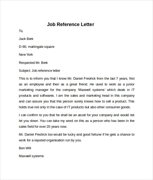 FREE 7 Job Reference Letter Templates In PDF