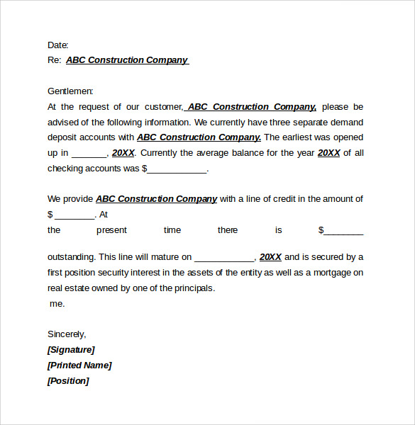 Re Reference Letter From Bank Sample Re For A Letter Of