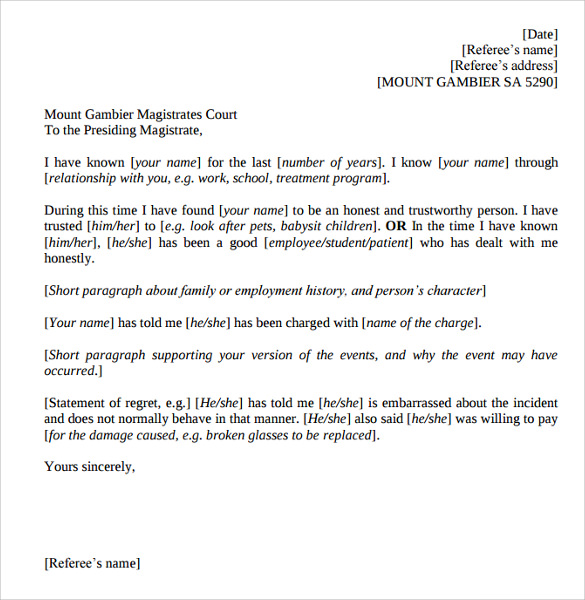 Sample Character Reference Letter To Judge Images And Photos Finder