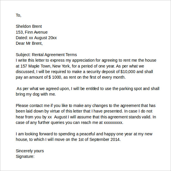 FREE 12 Sample Rental Agreement Letter Templates In MS Word PDF 