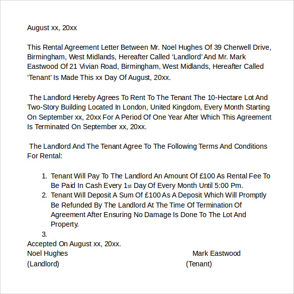 FREE 15 Sample Rental Agreement Letter Templates In MS Word PDF 