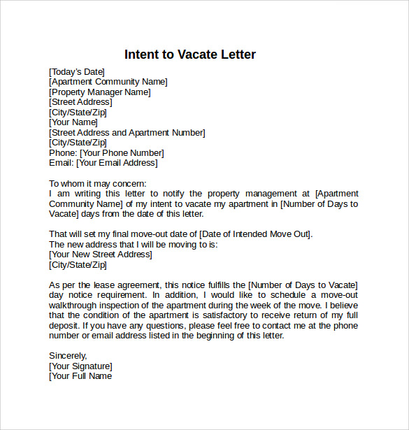Notice To Vacate Letter Template Database