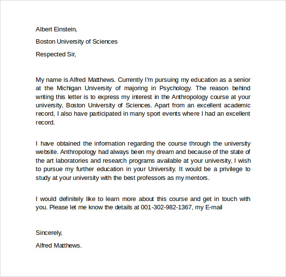 Letter Of Intent For Admission To University Sample University Poin
