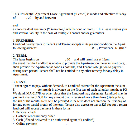 8 Apartment Lease Agreements Samples Examples Formats Sample 
