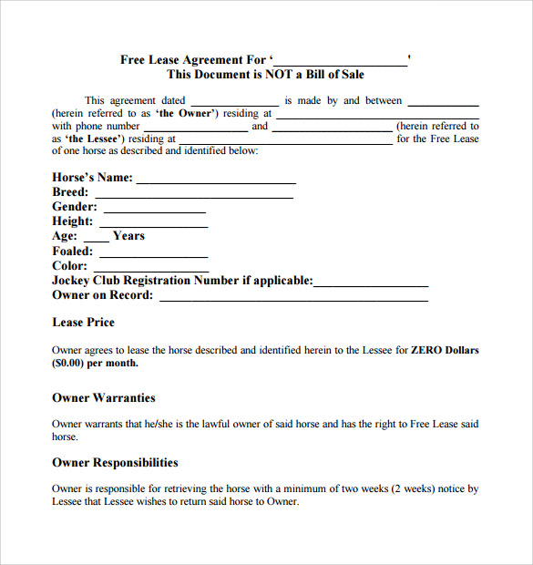 FREE 7 Sample Horse Lease Agreement Templates In MS Word PDF 