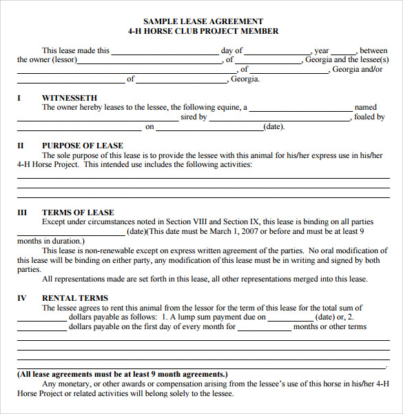 FREE 7 Sample Horse Lease Agreement Templates In MS Word PDF 