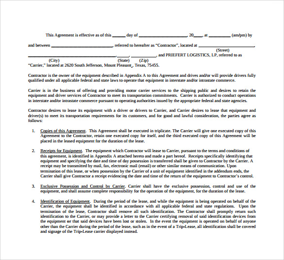 FREE 11 Owner Operator Lease Agreement Templates In PDF MS Word Google Docs Pages