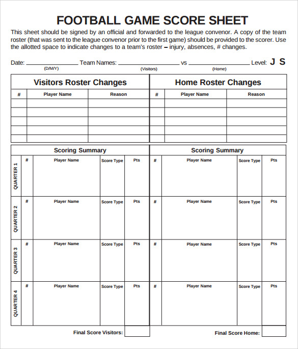 FREE 11 Football Score Sheet Templates In Google Docs MS Word 