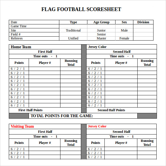 FREE 11 Football Score Sheet Templates In Google Docs MS Word 