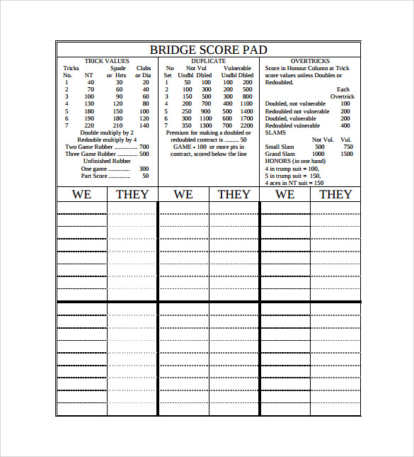 Crown Green Bowls FREE 10+ Sample Bridge Score Sheets In PDF Bridge ...