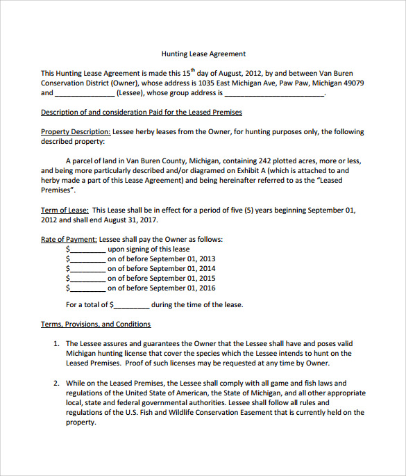 Printable Simple Hunting Lease Agreement