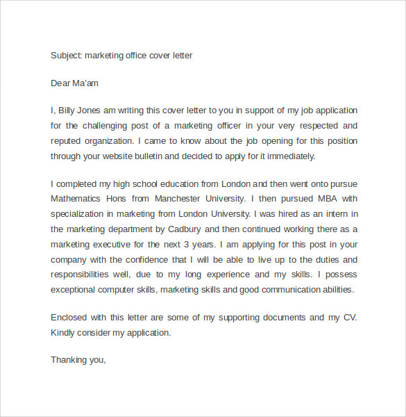 Cover Letter Sample For Marketing