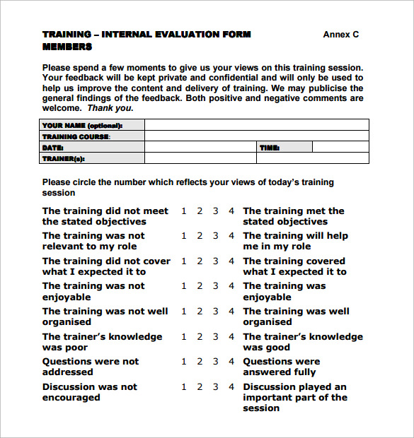 Training Evaluation Form Week Of Mourning