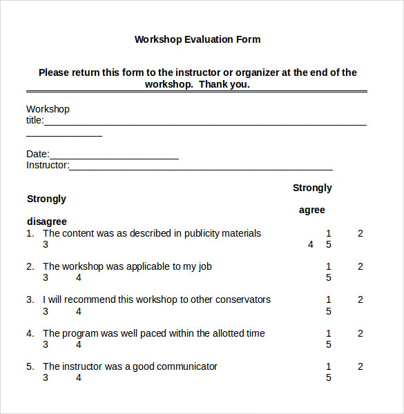 8 Workshop Evaluation Forms Samples Examples Format Sample 
