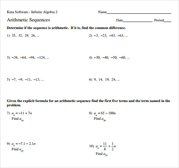Arithmetic Sequence Worksheet