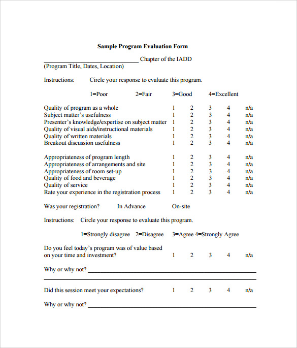 Program Evaluation Form Template Program Evaluation Form Template