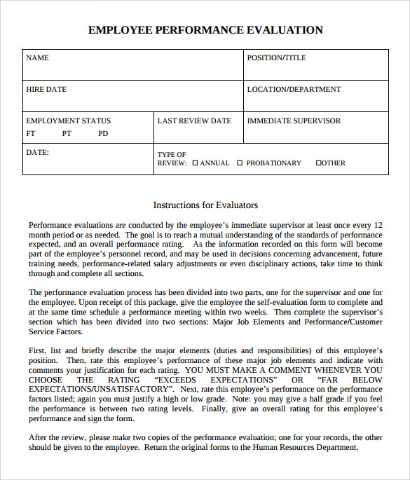 FREE 9 Performance Evaluation Forms In PDF Word