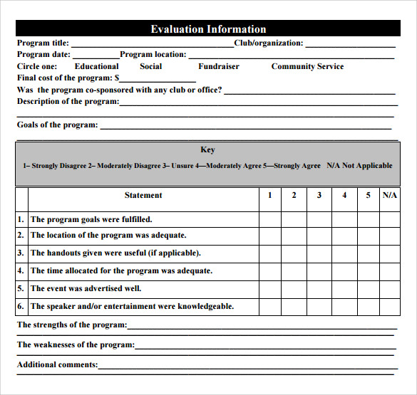 FREE 11 Sample Program Evaluation Forms In PDF
