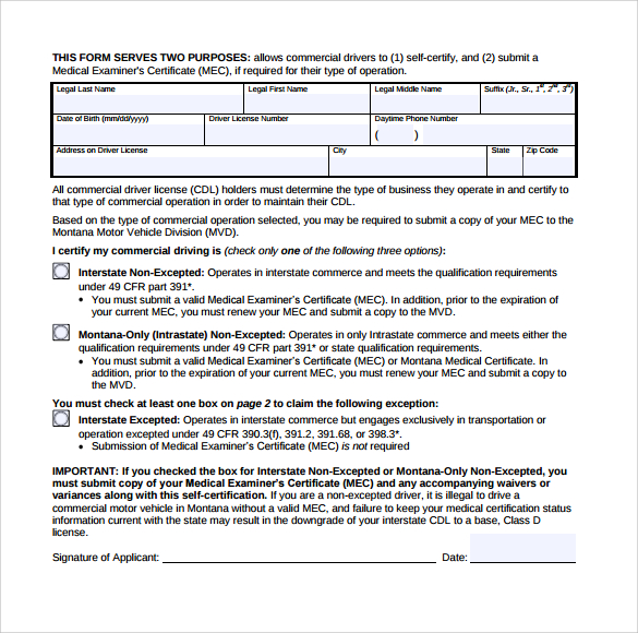 15 CDL Medical Form Templates Sample Templates