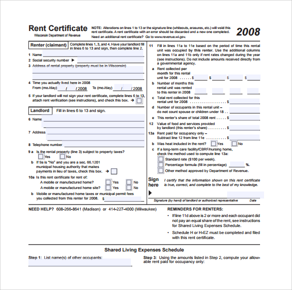 FREE 10 Sample Rent Certificate Forms In PDF