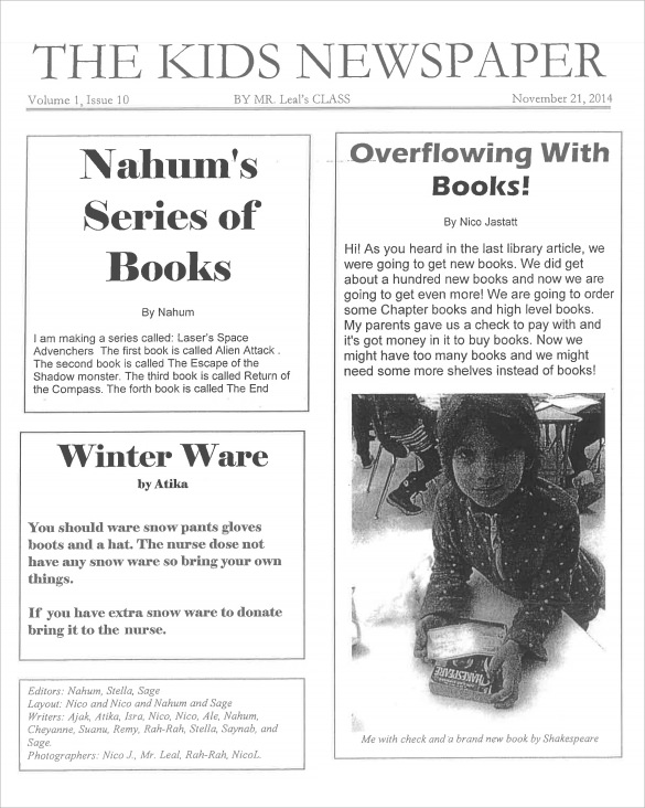 FREE 7 Sample Newspaper Templates For Kids In PDF MS Word