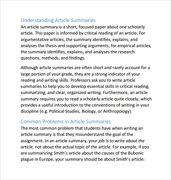 FREE 7 Article Summary Templates In PDF