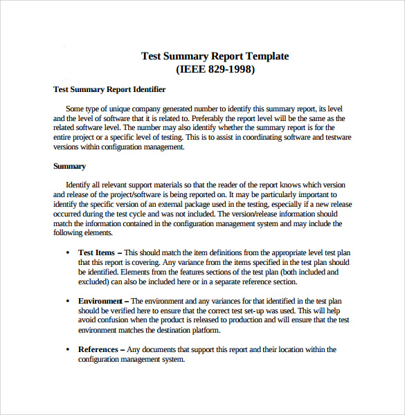 9 Summary Report Templates Samples Examples Format Sample Templates