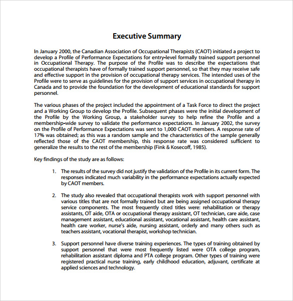 How To Write A Executive Summary Report Example Executive Summary 