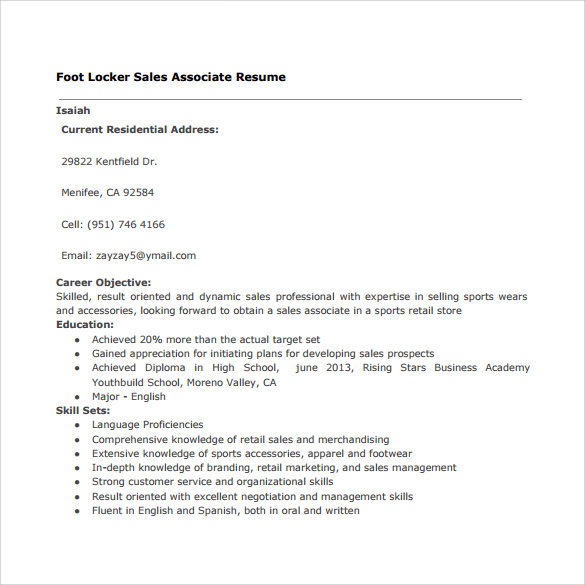 FREE 8 Sample Sales Associate Resume Templates In PDF MS Word