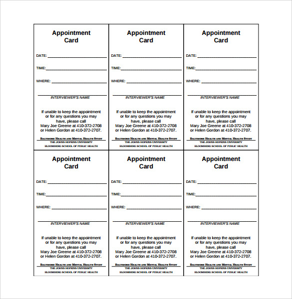 Free Printable Printable Appointment Card Template