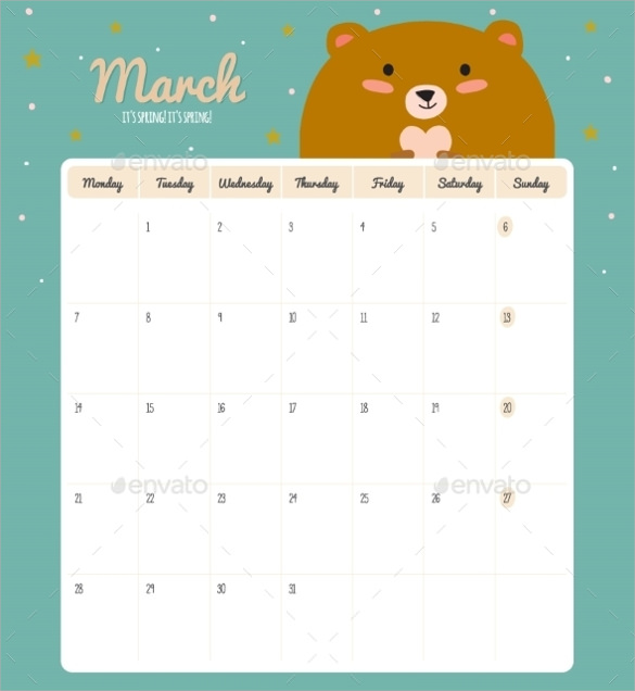 FREE 8 Cute Calendar Templates In PDF MS Word Vector EPS AI