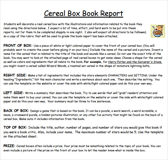 FREE 11 Cereal Box Book Reports In MS Word PDF