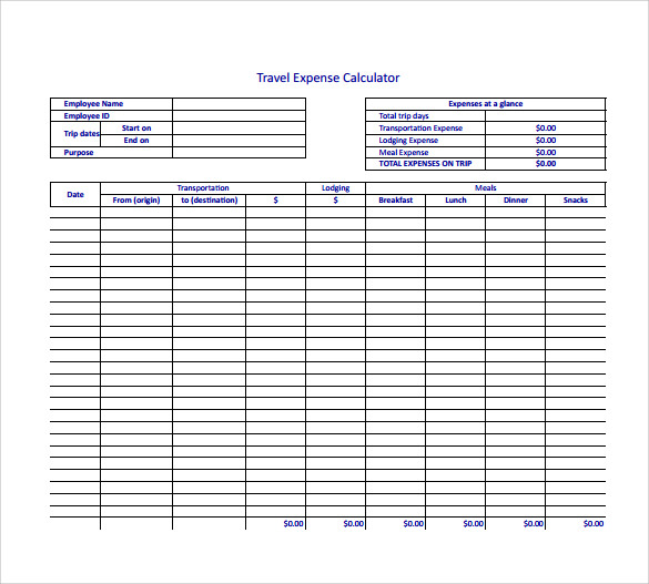 FREE 9 Sample Travel Expense Calculator Templates In PDF