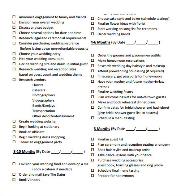 FREE 9 Sample Bridal Shower Checklists In PDF Google Docs MS Word