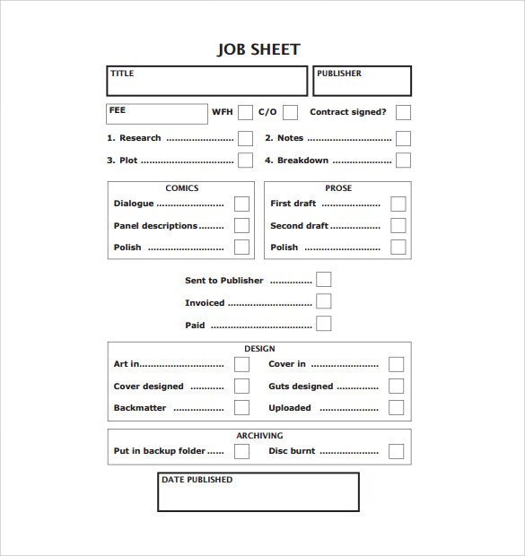 90 PDF PRINTABLE JOB SHEET TEMPLATE PRINTABLE DOWNLOAD XLS ZIP 