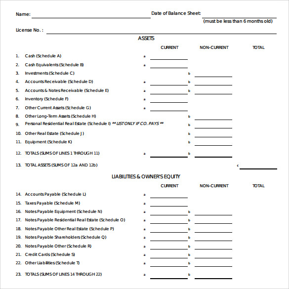 Balance Sheet Format In Excel