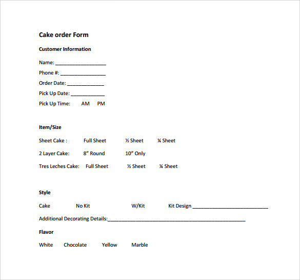 FREE 16 Sample Cake Order Form Templates In MS Word PDF