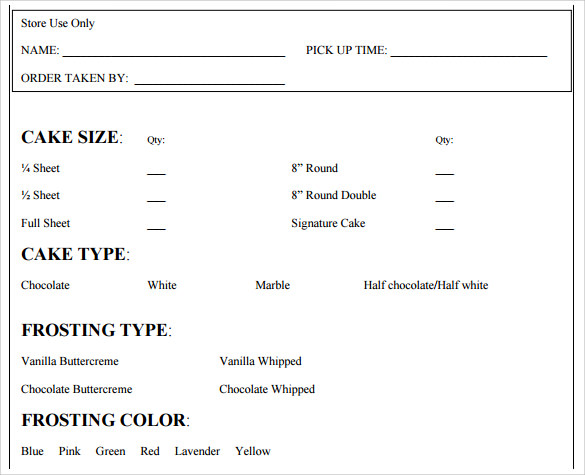 FREE 16 Sample Cake Order Form Templates In MS Word PDF