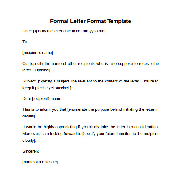 Formal Letter Format Template Free Download Formal Letter Format Template Free Download