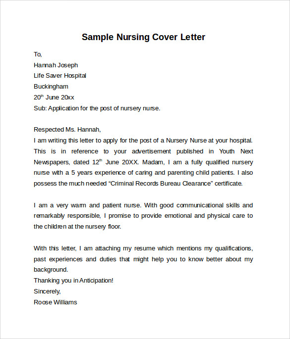 Nursing Cover Letter Template Free Printable Templates