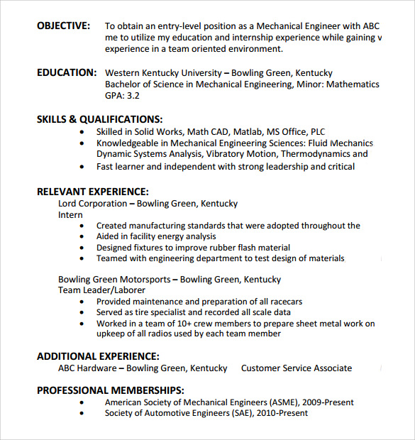 FREE 8 Sample Entry Level Resume Templates In PDF MS Word