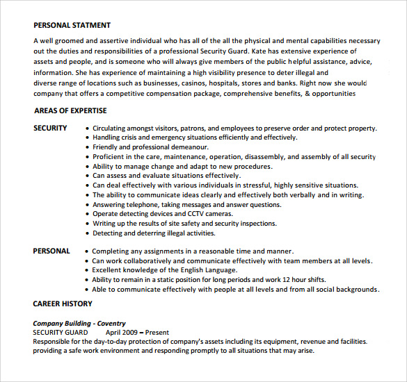Sample Resume Format For Security Guard Free Samples Examples 