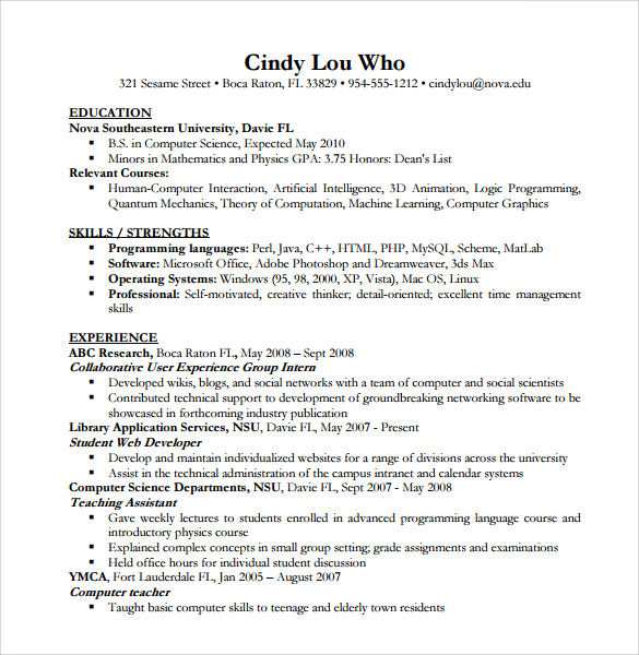 FREE 11 Sample Computer Science Resume Templates In PDF MS Word