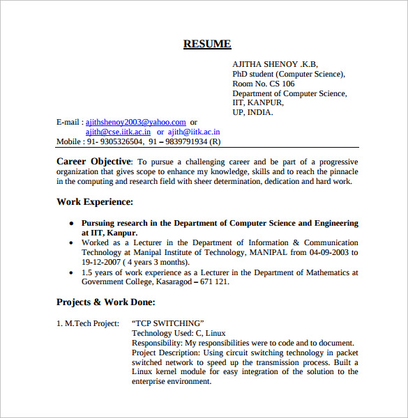 FREE 11 Sample Computer Science Resume Templates In PDF MS Word