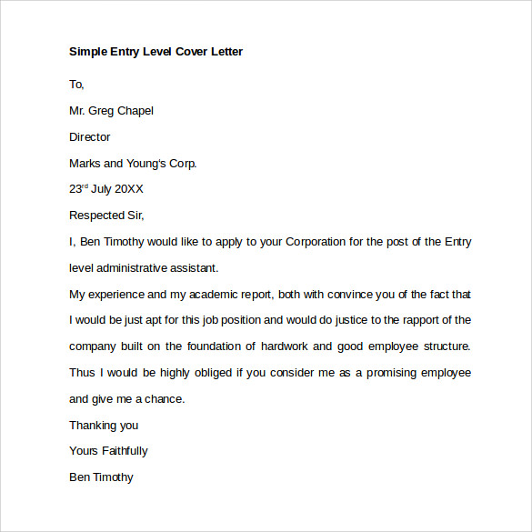 FREE 9 Entry Level Cover Letter Templates In PDF