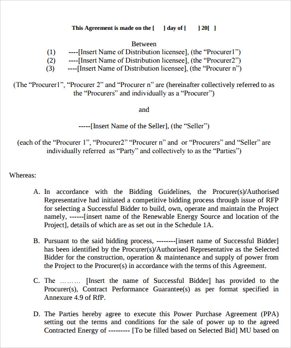 FREE 8 Sample Power Purchase Agreement Templates In PDF MS Word