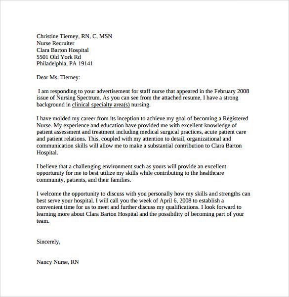 FREE 10 Sample Nursing Cover Letter Templates In PDF MS Word