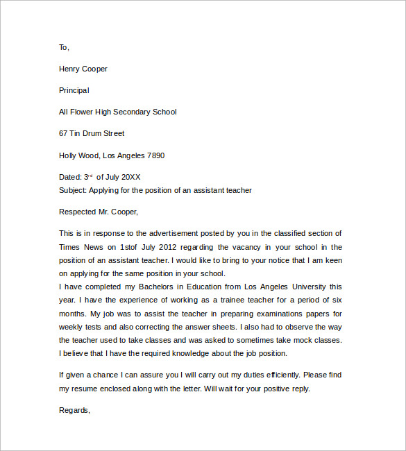 Teacher Assistant Cover Letter Examples For Your Needs Letter 